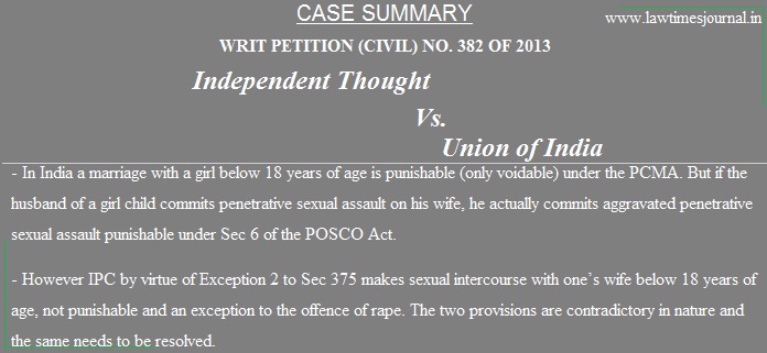 Independent Thought vs. Union of India - Law Times Journal